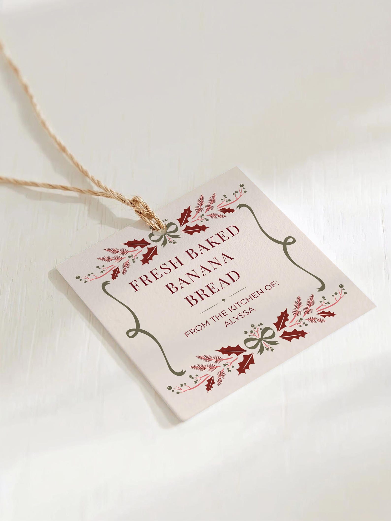 Classic Holiday Homemade Bread Gift Tag, Editable Canva Template for ...