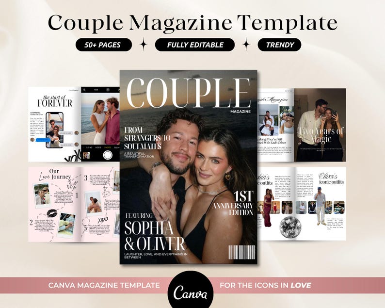 Personalized Couples Magazine Template | Custom Anniversary Gift for ...