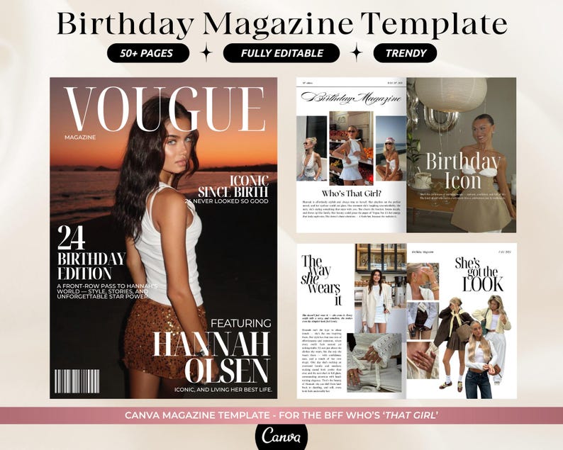 Birthday Magazine Template | Personalized Custom Birthday Gift for Best ...