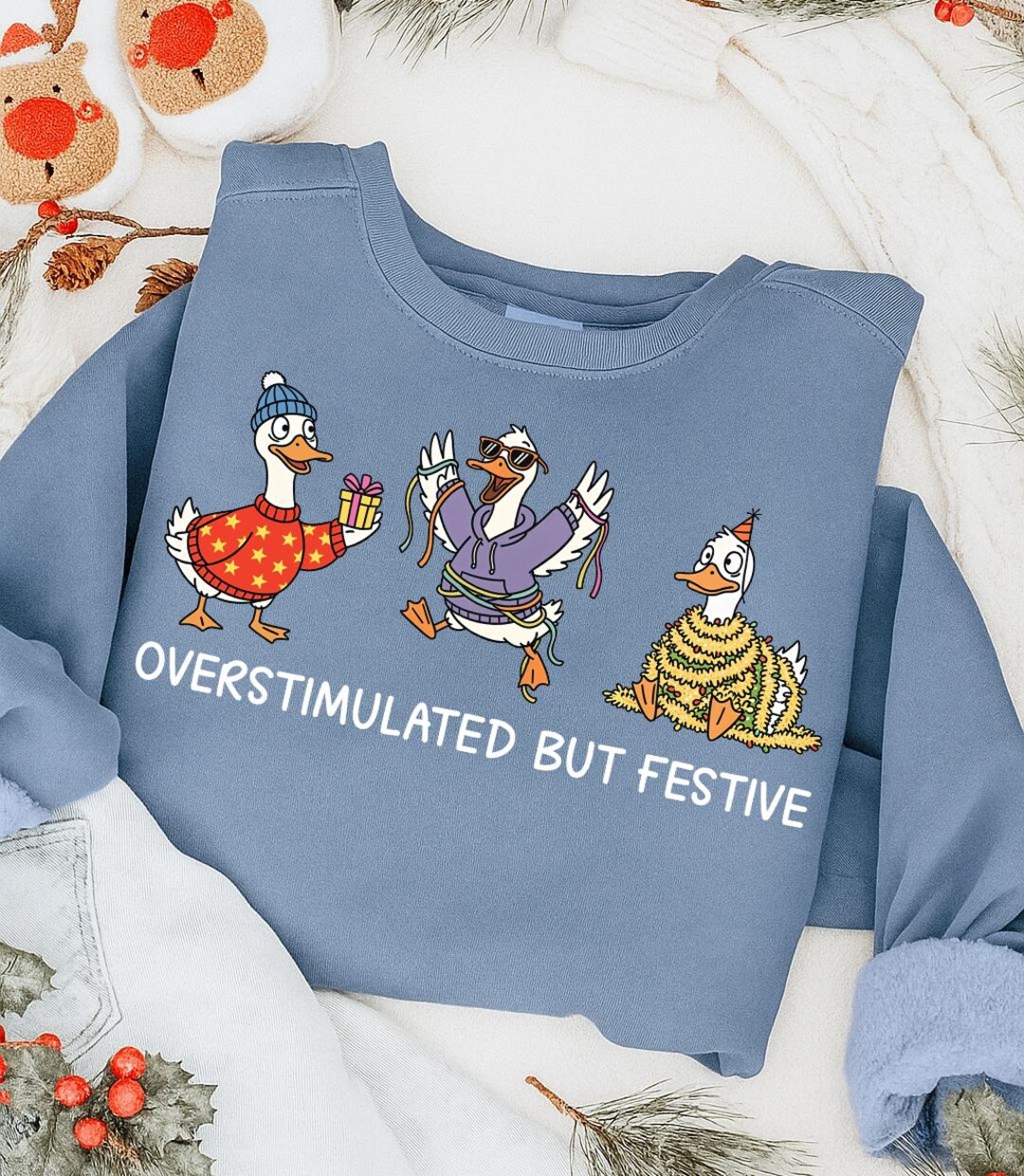 Overstimulated but Festive PNG | Funny Christmas Goose Design | Holiday ...