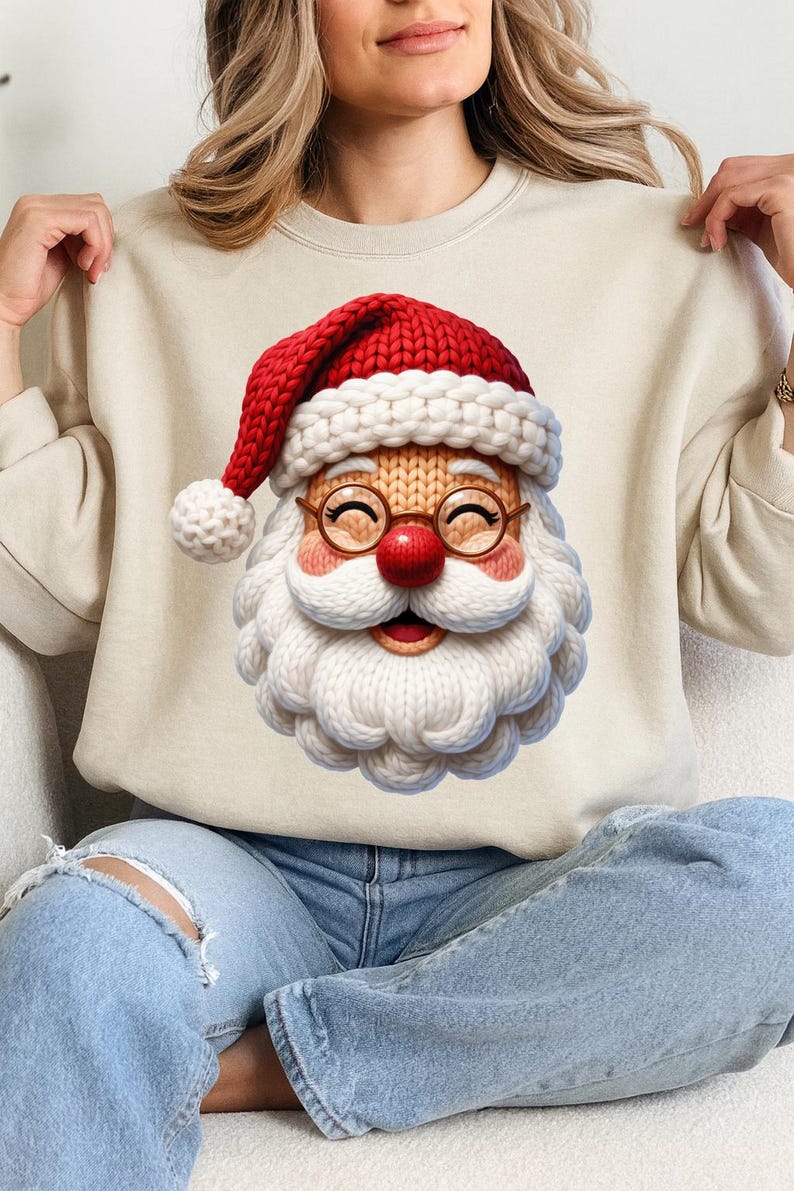 Cute Knitted Santa Face PNG, Cozy Christmas Crochet Santa Sublimation ...