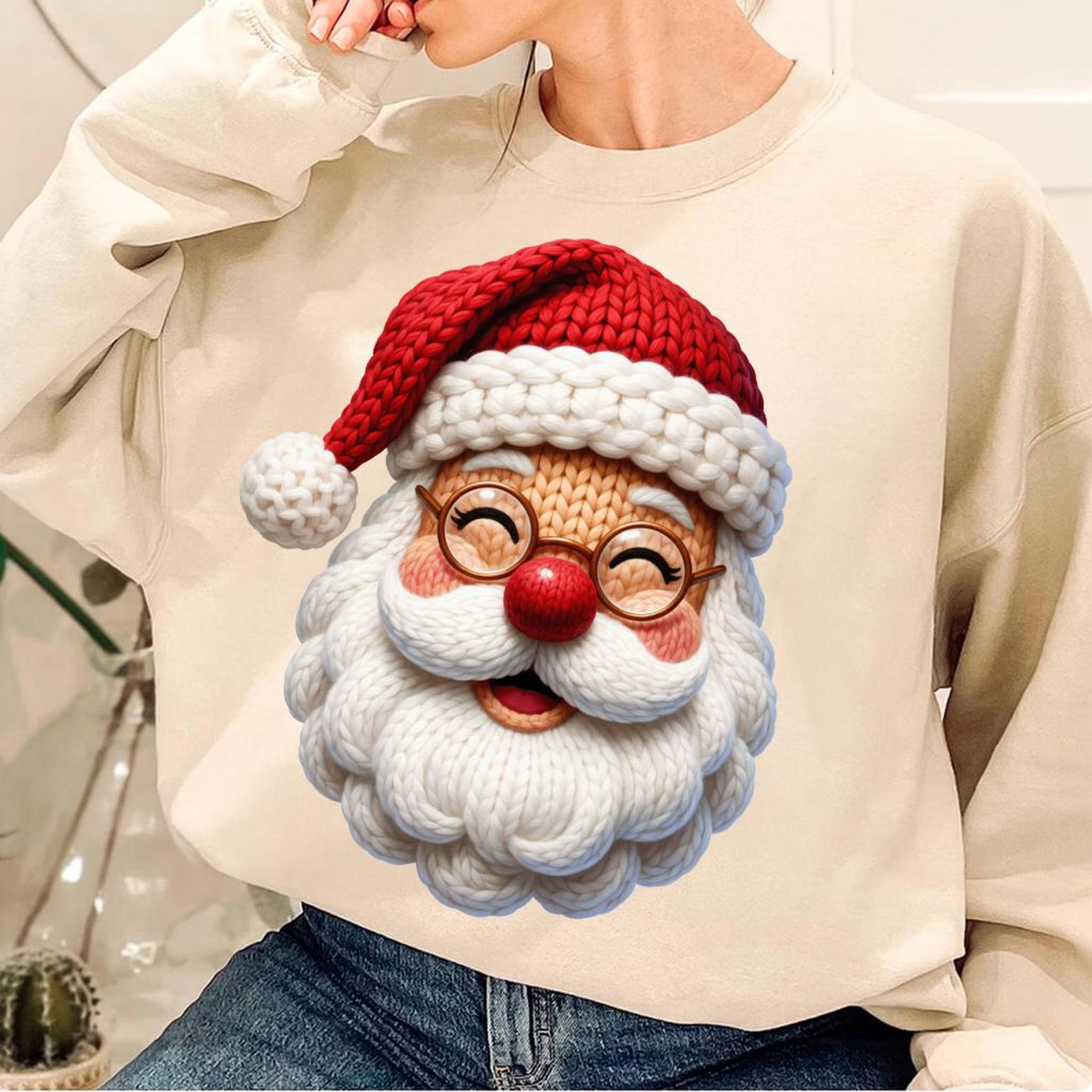 Cute Knitted Santa Face PNG, Cozy Christmas Crochet Santa Sublimation ...