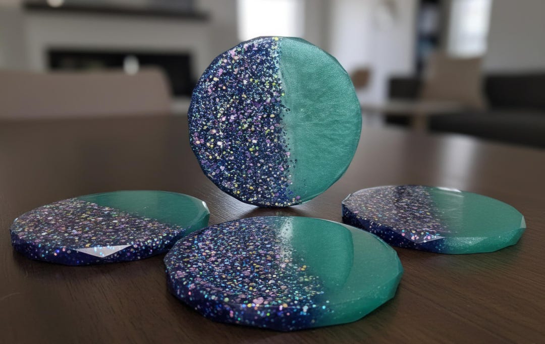 EXTRA LARGE Gem-cut Mermaid Coasters - Gift for Her- Iridescent Teal ...