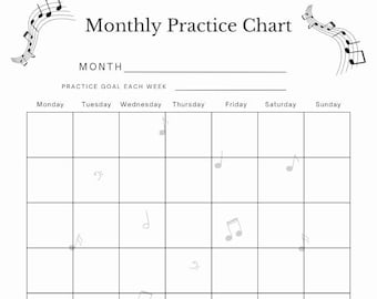 Printable Monthly Music Lesson Piano Practice Chart; Student Instrument ...