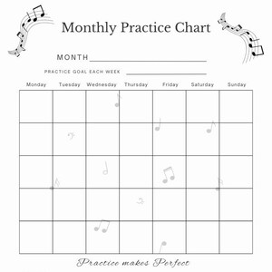 Printable Monthly Music Lesson Practice Chart; Student Instrument Log ...