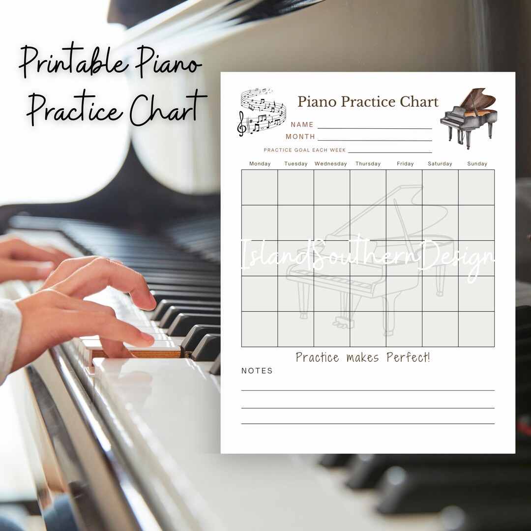 Piano Printable - Weekly Piano Chart for Practice, Musical Planner, Piano Student Chart Music ...