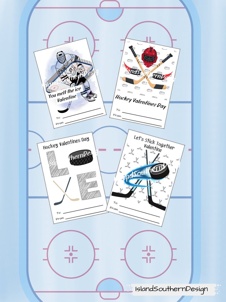 Ice Hockey Sports Valentine Cards or Tags - Instant Download Printable ...
