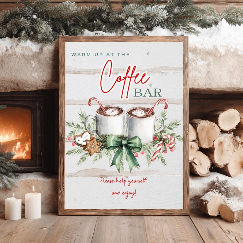 Rustic Christmas Coffee Bar Sign, Printable Boho Coffee Sign, Digital ...
