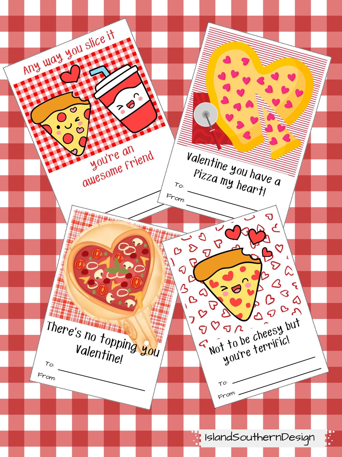Pizza Valentine Cards or Tags - Hearts - Instant Download Printable for ...