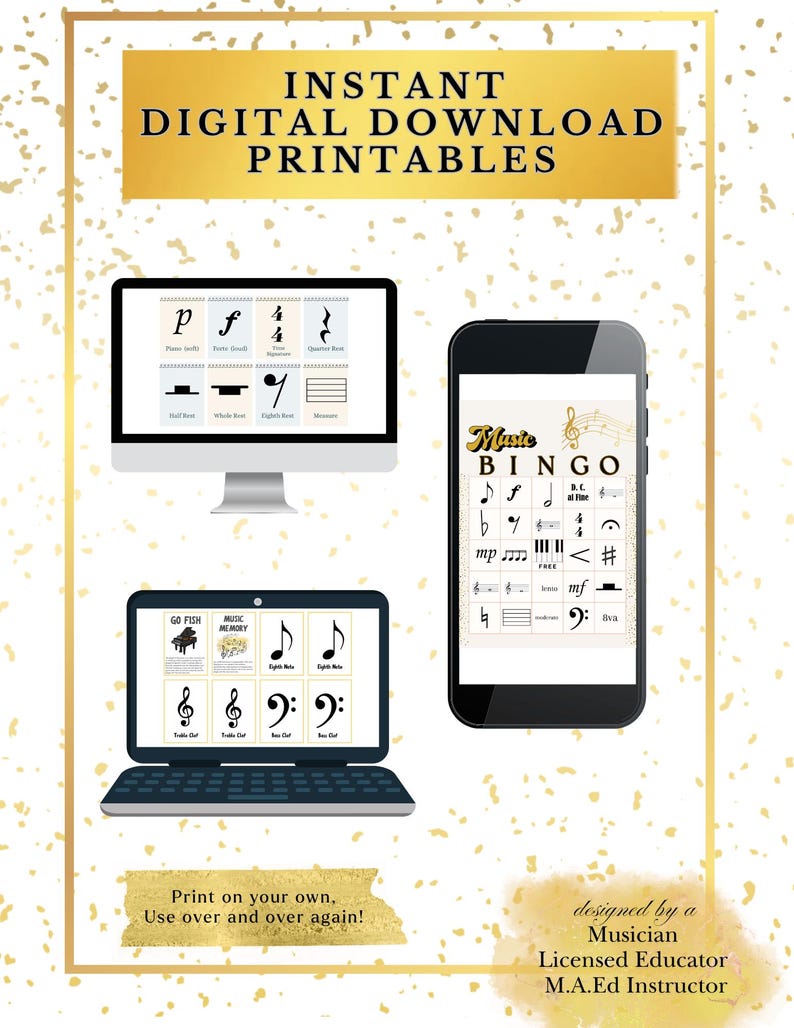 Music Games Pack - Music Theory BINGO Memory Matching Card Games Music ...