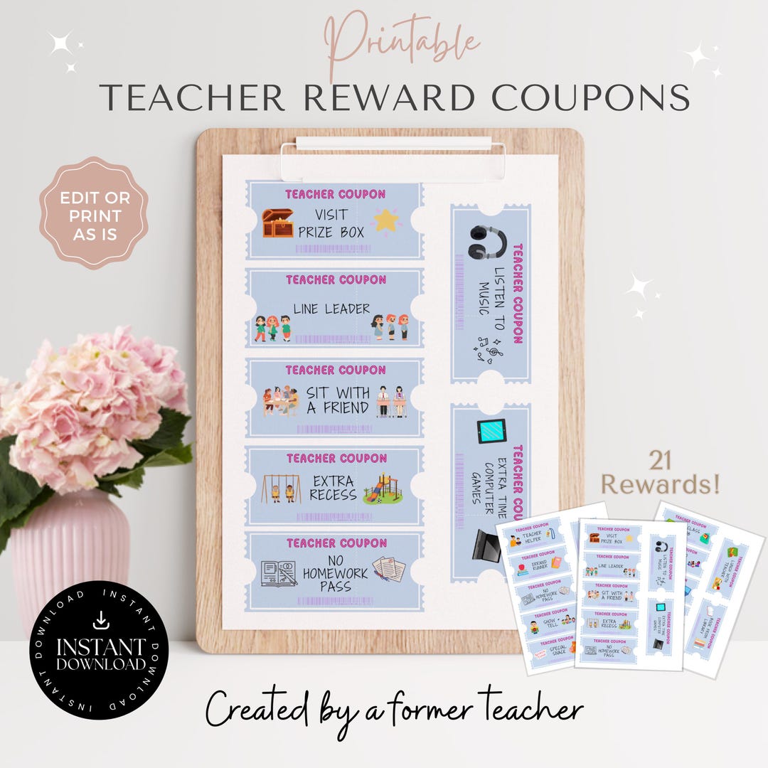 Printable Classroom Reward Coupons: Student Positive Behavior Incentive ...