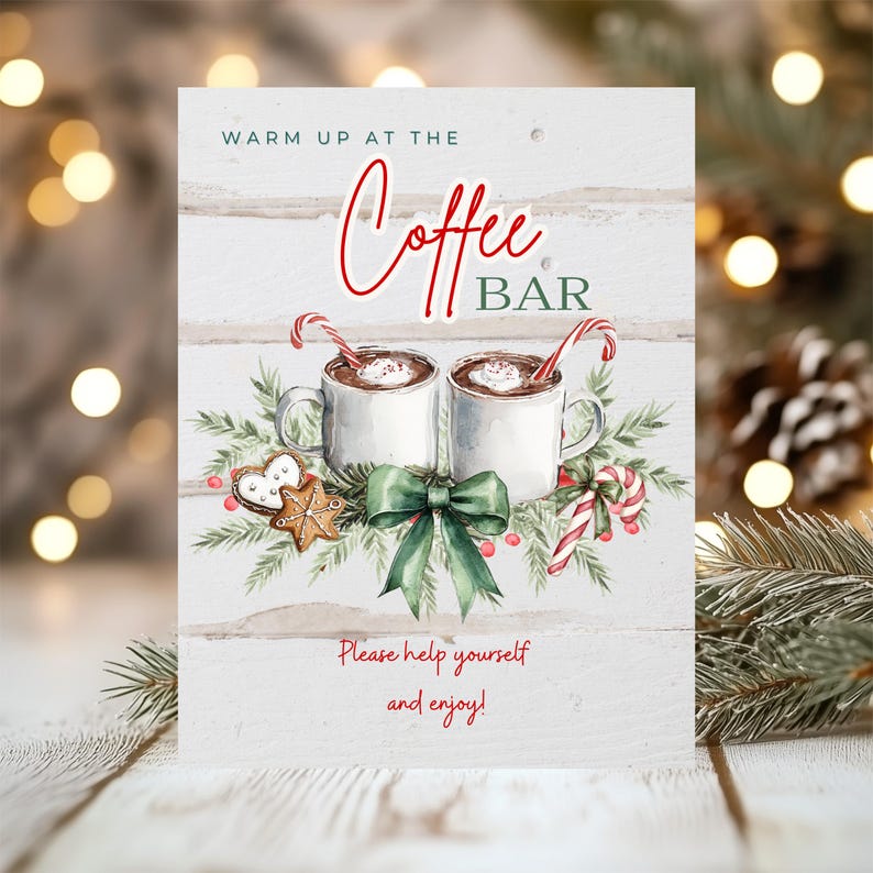 Rustic Christmas Coffee Bar Sign, Printable Boho Coffee Sign, Digital ...