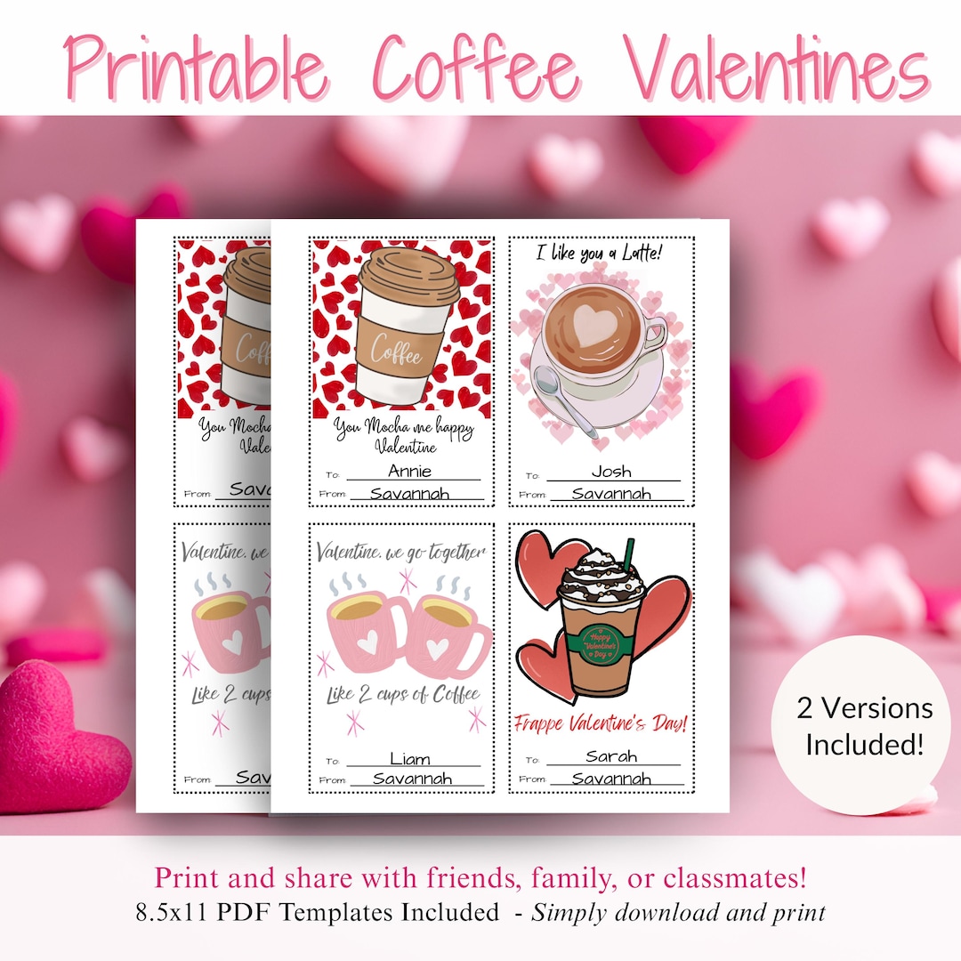 Cute Coffee Valentine Cards, Pack of Valentines Day Coffee School ...