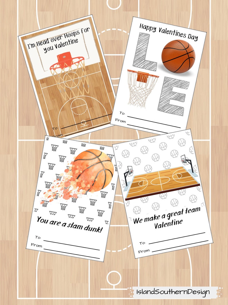 Basketball Team Sports Valentine Cards or Tags Instant Download ...