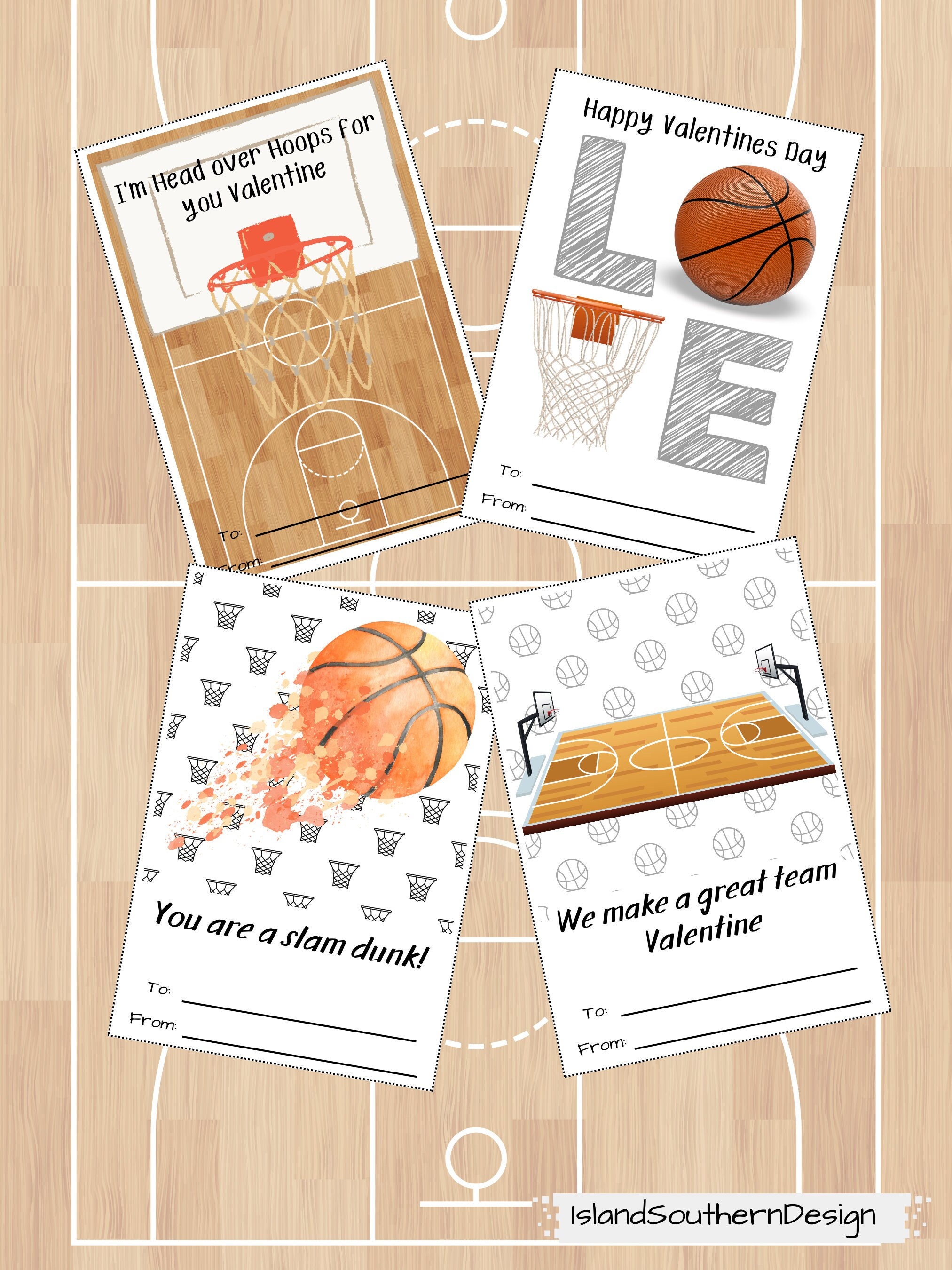 Basketball Team Sports Valentine Cards or Tags - Instant Download ...