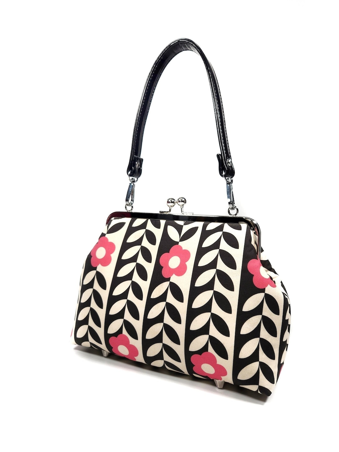 Mod Pink Floral Purse, Retro Kisslock Purse, Shoulder Bag, Vintage Look ...