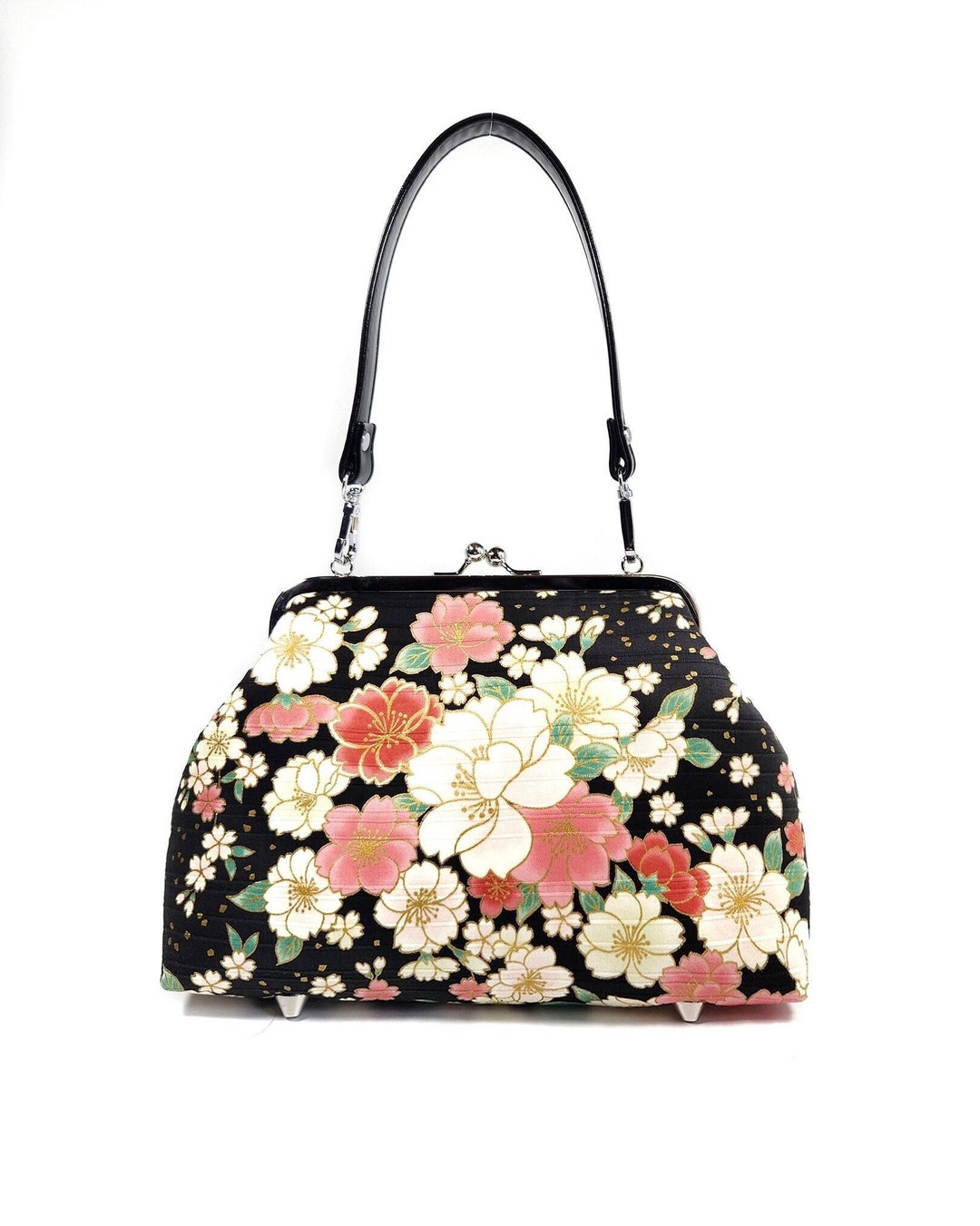 Japanese Sakura Kisslock Purse, Floral Cherry Blossom Shoulder Bag ...