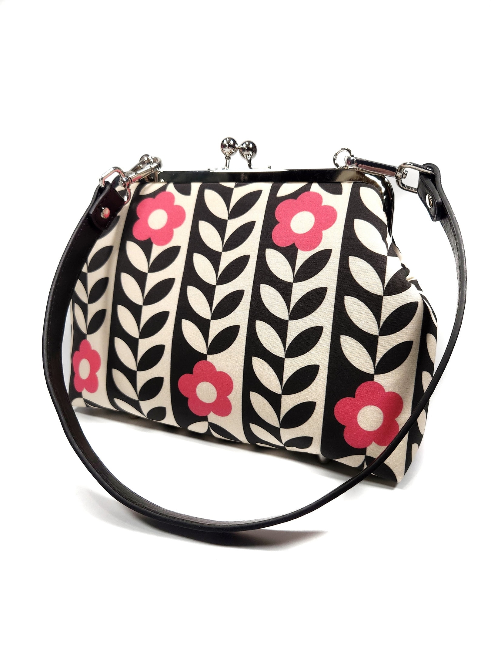 Mod Pink Floral Purse, Retro Kisslock Purse, Shoulder Bag, Vintage Look ...