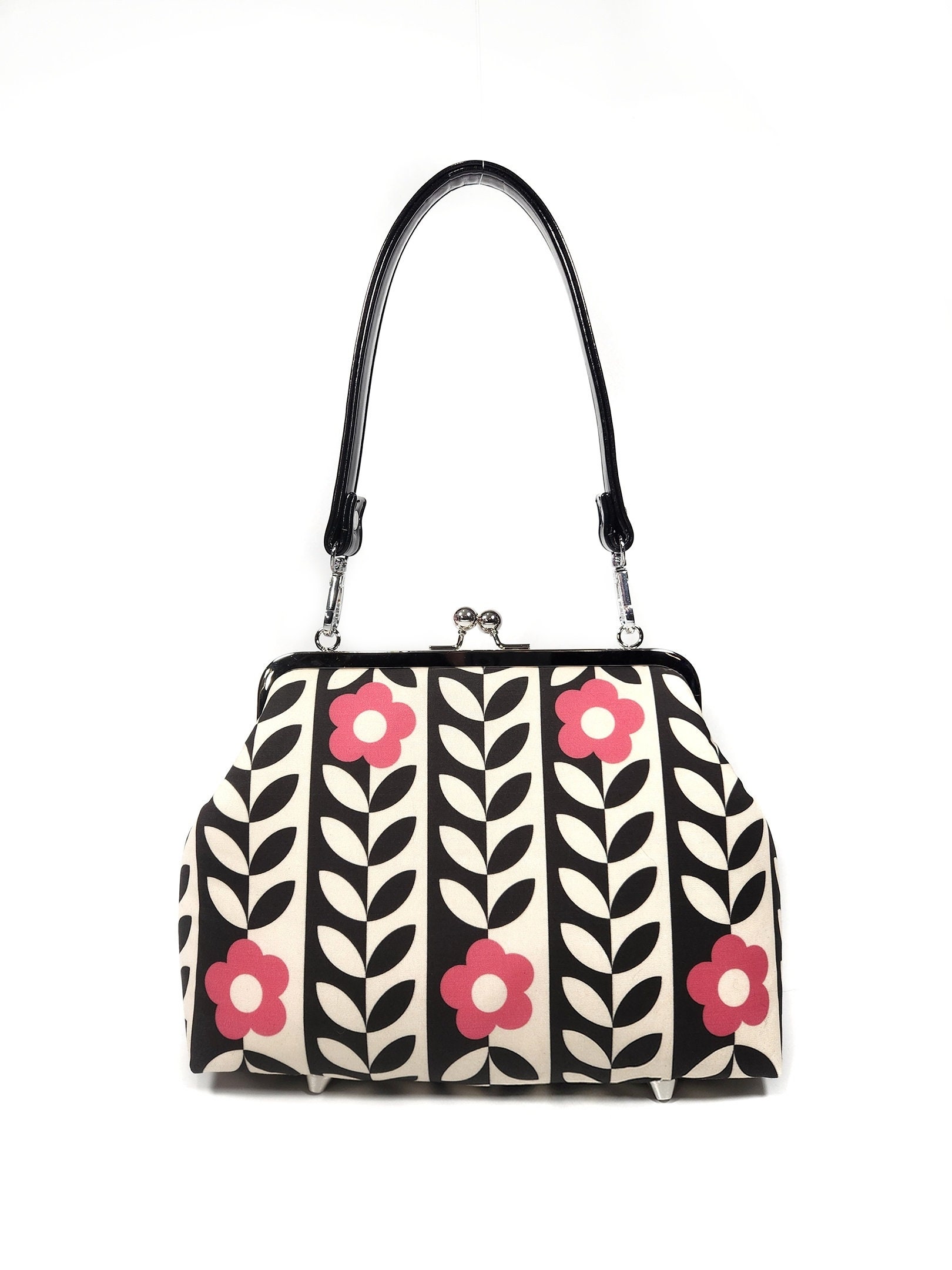 Mod Pink Floral Purse, Retro Kisslock Purse, Shoulder Bag, Vintage Look ...