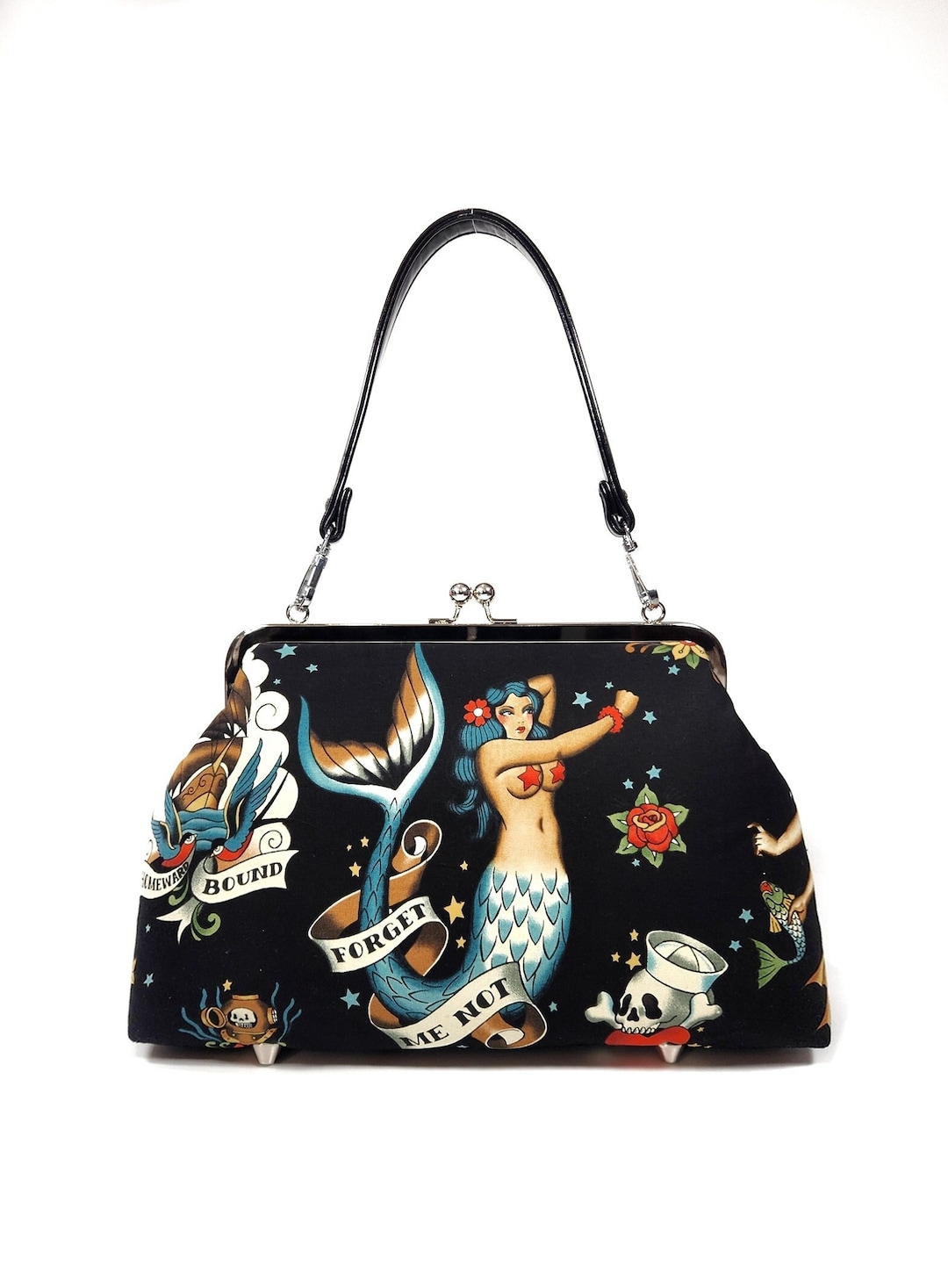 Rockabilly Mermaid Tattoo Kisslock Purse, Vintage Style Crossbody Bag ...