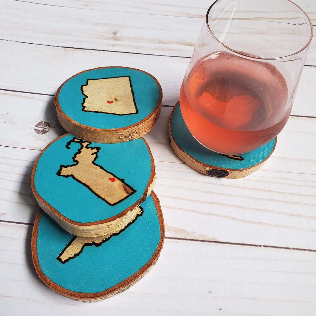 Custom State Wood Coasters, US State Decor, United States, Rustic Decor ...
