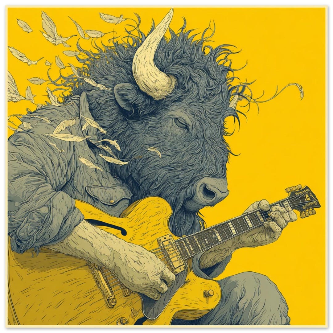 Rocking Buffalo Wall Art, Electric Guitar Buffalo Illustration Canvas ...