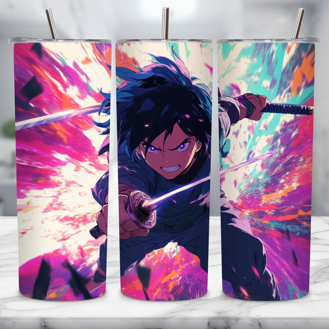 Anime Warrior Tumbler Wrap | Samurai Sword Battle Scene Digital Design ...