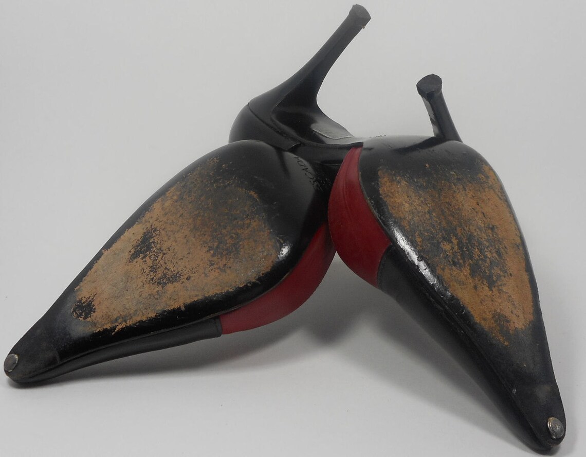 ESCADA Vintage Shoes Pump Heels 6 36 Red Black Leather Block Spectator ...