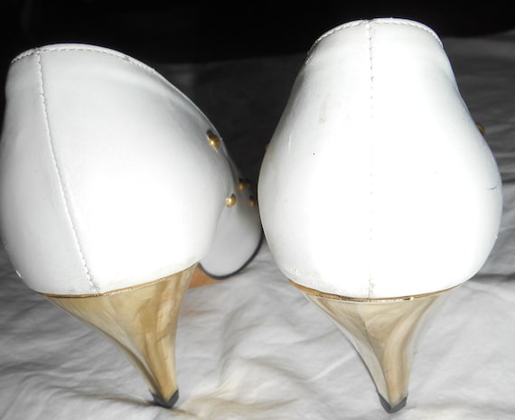 ESCADA Vintage High Heels Shoes White Gold Leather Go… - Gem