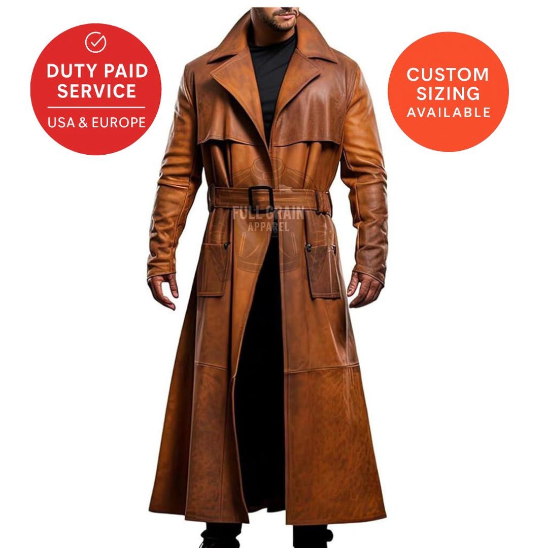 Handmade Brown Leather Trench Coat | Genuine Cowhide Duster, Western ...