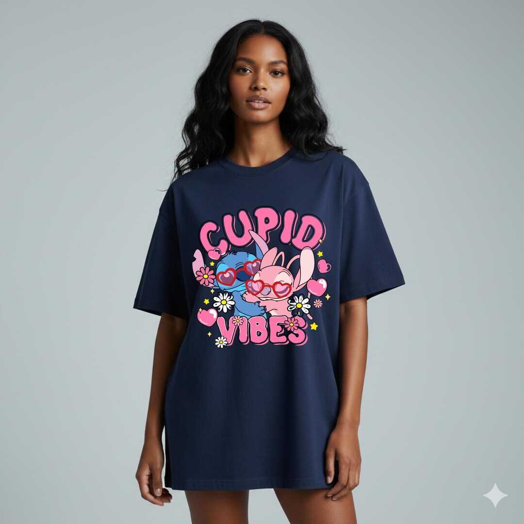 Cute Stitch & Angel Graphic T-shirt | Matching Couple Tee | Valentine ...