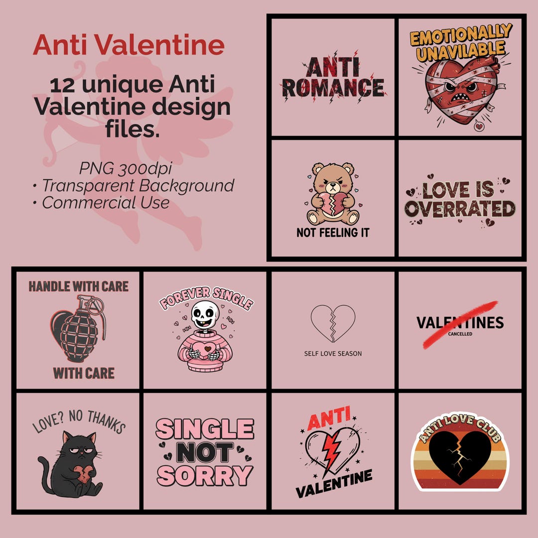 Anti Valentine Png Clipart Bundle, Sarcastic Romance Designs (digital ...