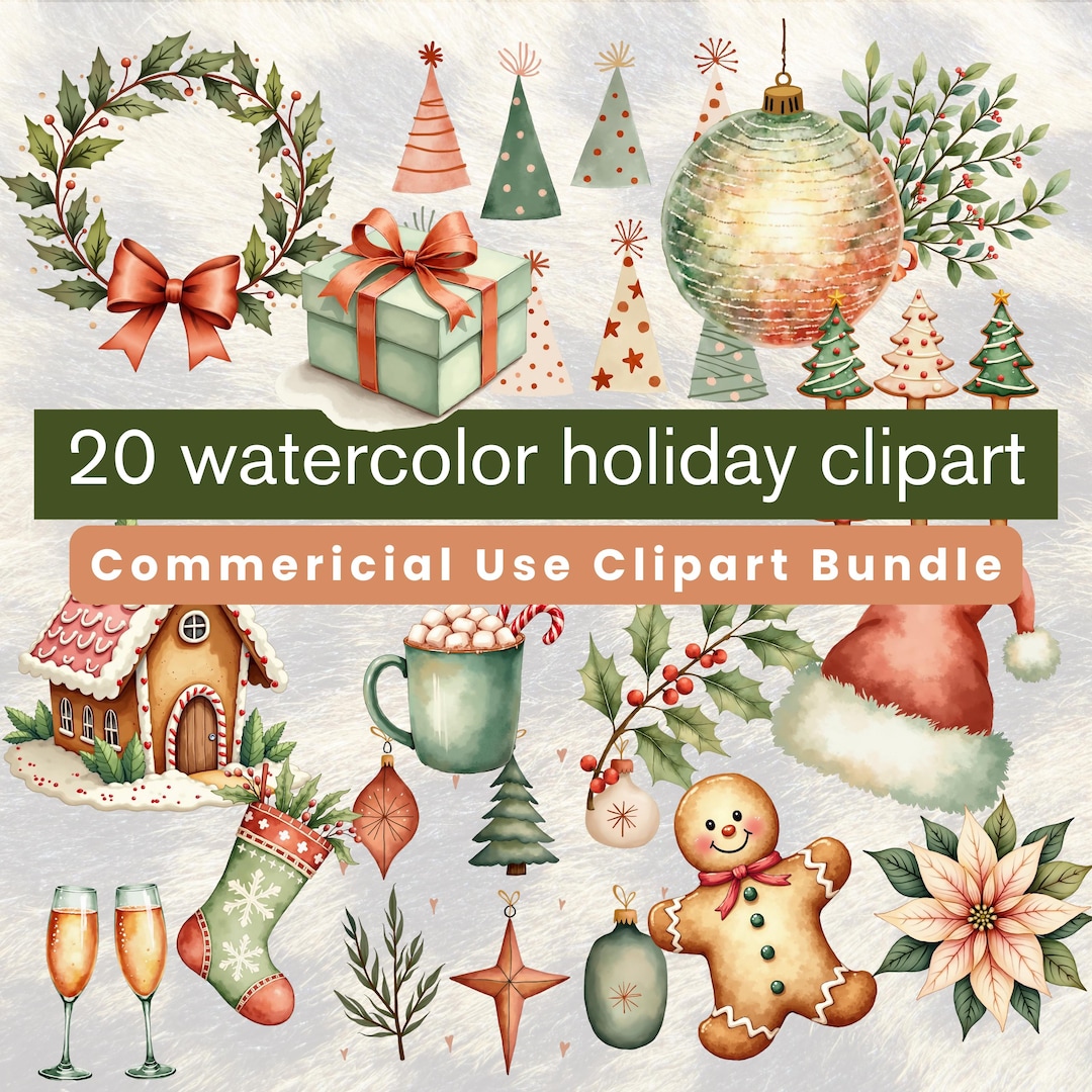 Christmas Watercolor Clipart Mega Bundle: Festive Pngs (digital ...