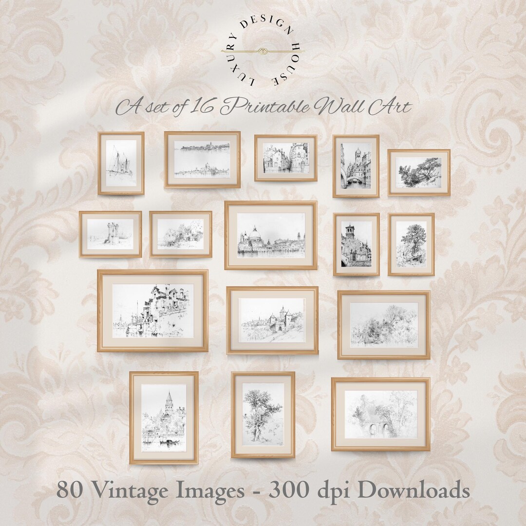 Vintage European Etching Gallery Wall Set (digital Download) - Etsy