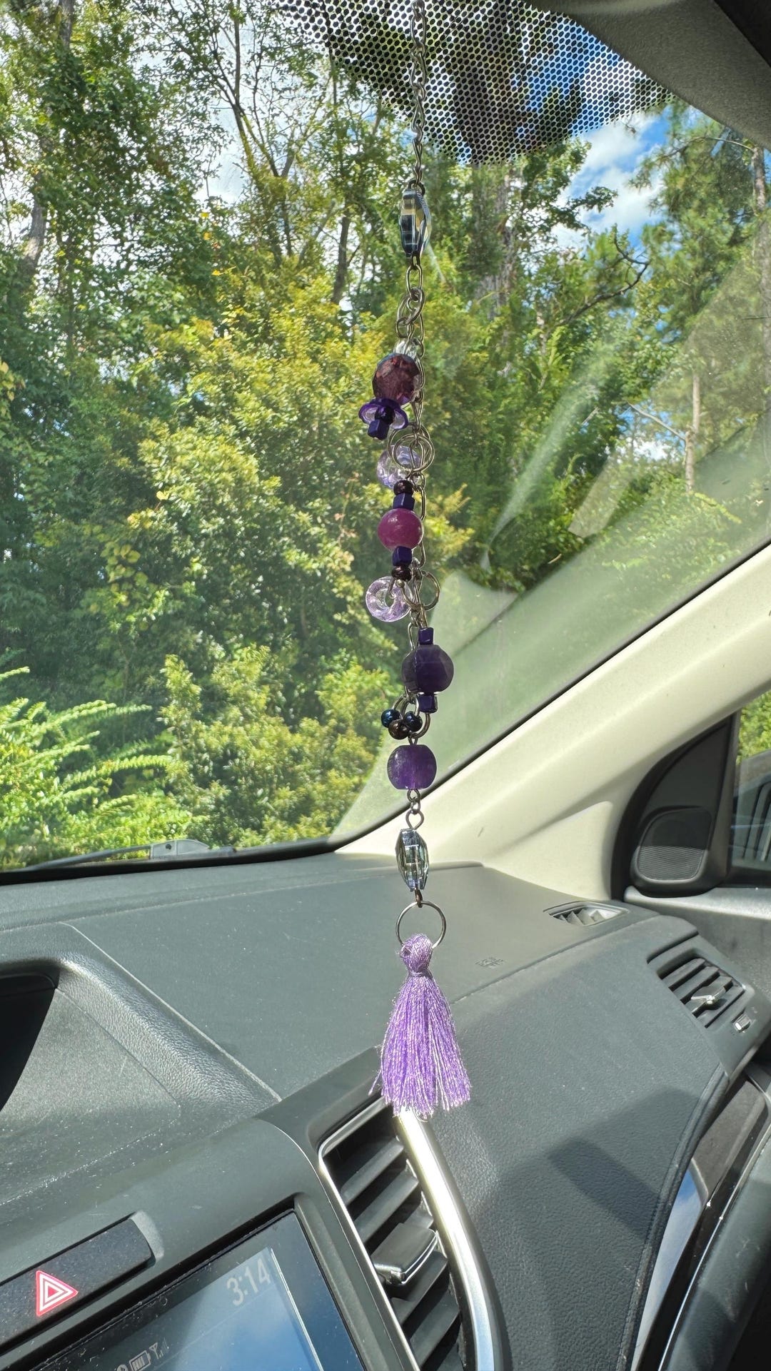 Car Charm Suncatcher: Amethyst Crystal Iridescent Beaded Rearview ...