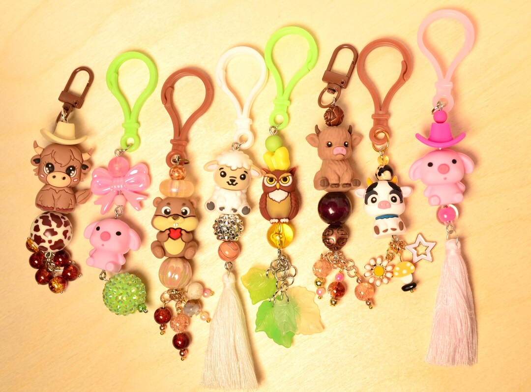Farm Animal Keychain: Handmade Cow, Pig, Gopher, Owl, Sheep Kawaii ...