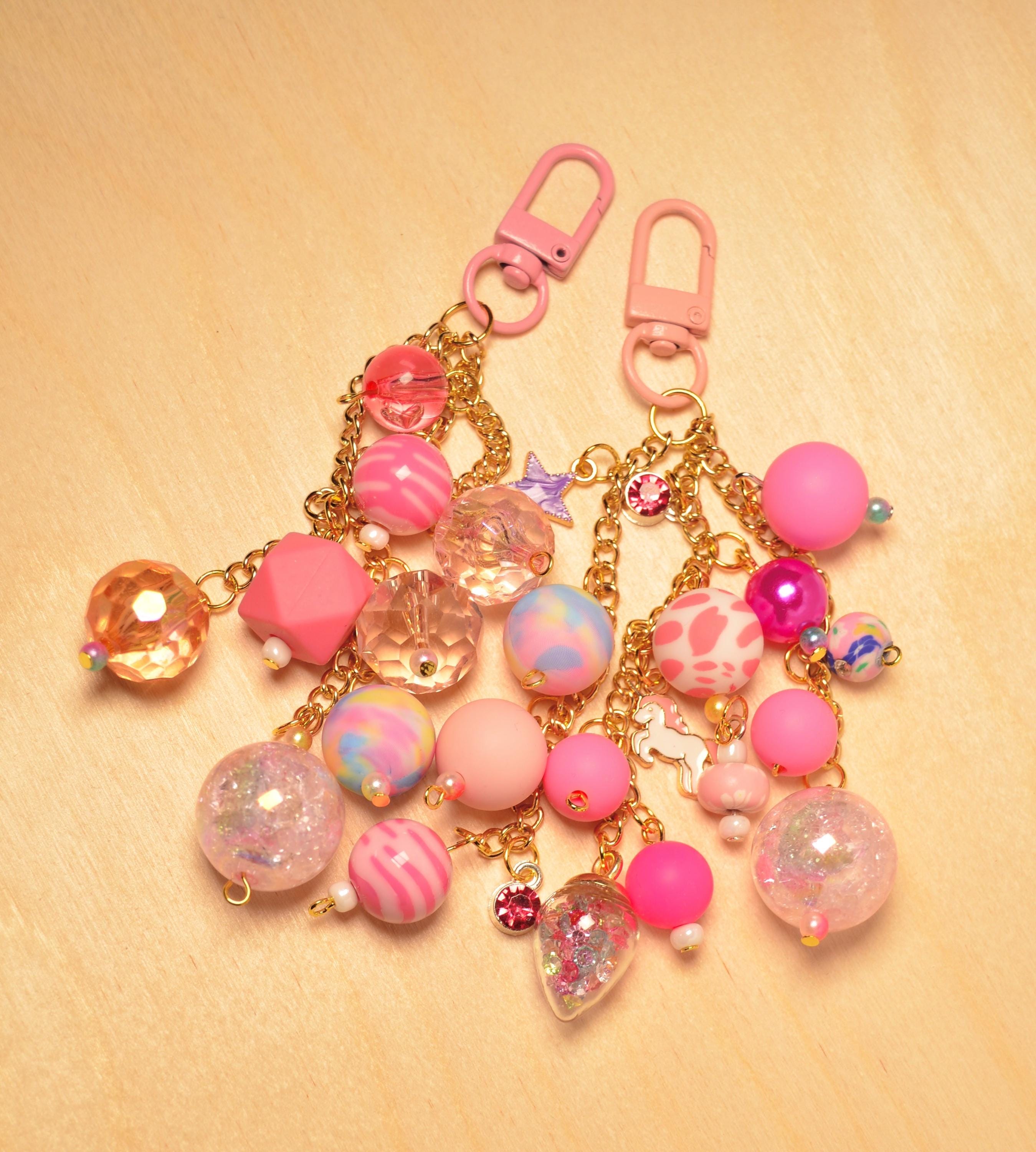 Girly Pink Bead Soup Keychain, Maximalist Charm Accessory - Etsy