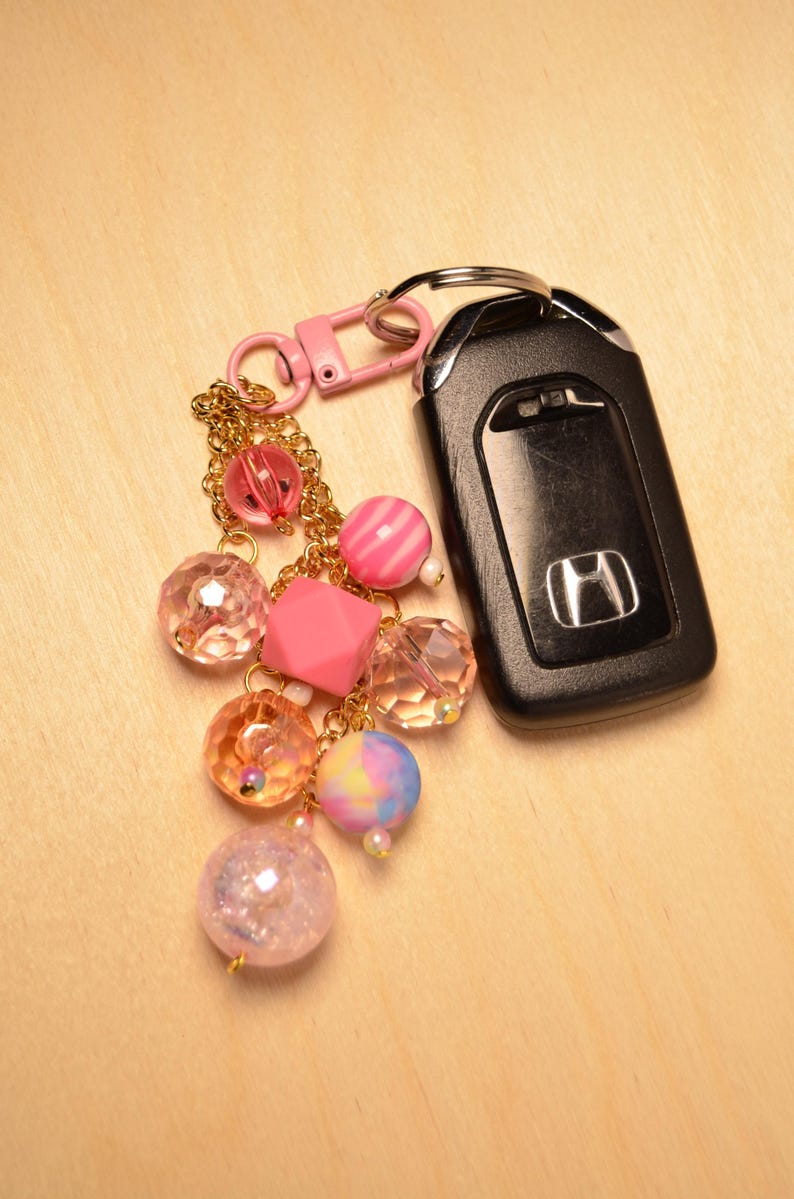 Girly Pink Bead Soup Keychain, Maximalist Charm Accessory - Etsy