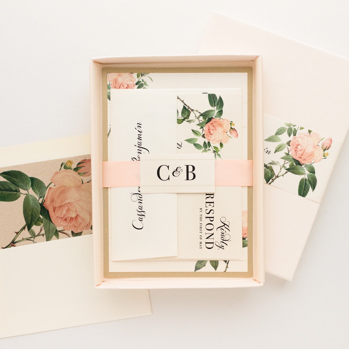 Elegant and Formal Box Wedding Invitations Ivory & Blush | Etsy