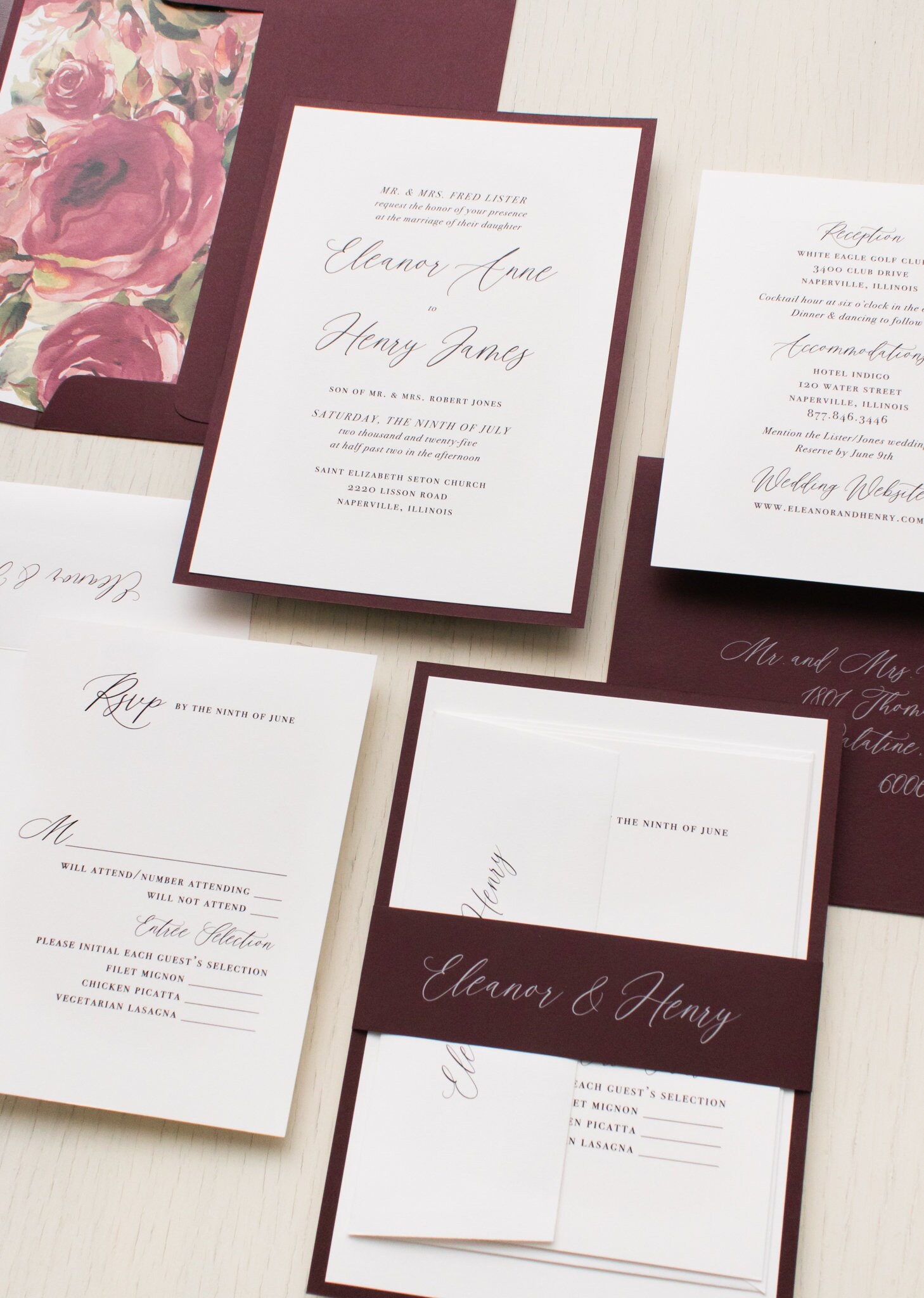 Burgundy Script - Wedding Invitation - Sample - Etsy