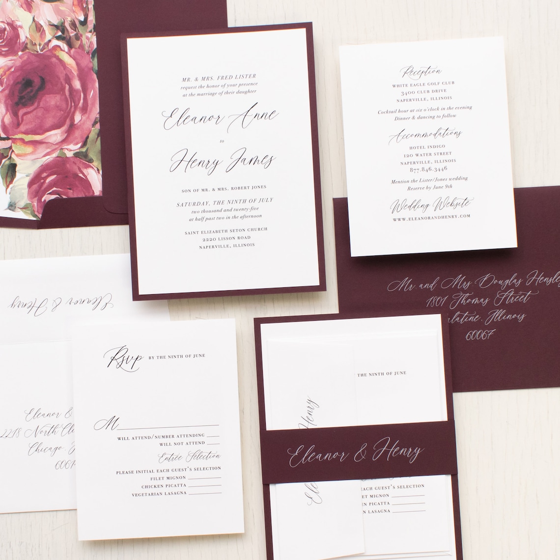Burgundy Script - Wedding Invitation - Sample - Etsy
