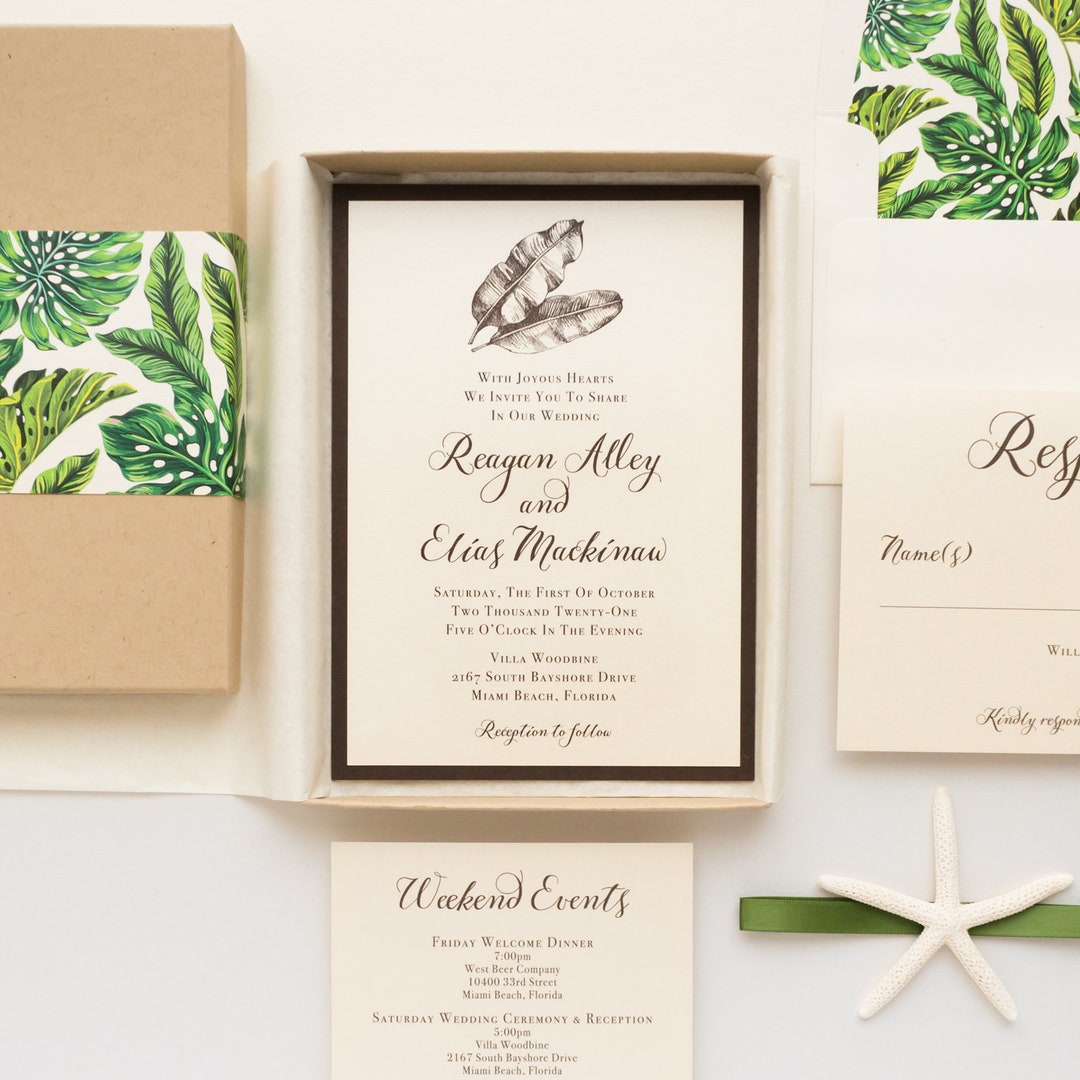 Elegant Destination Box Wedding Invitation Starfish Elegant Tropical ...
