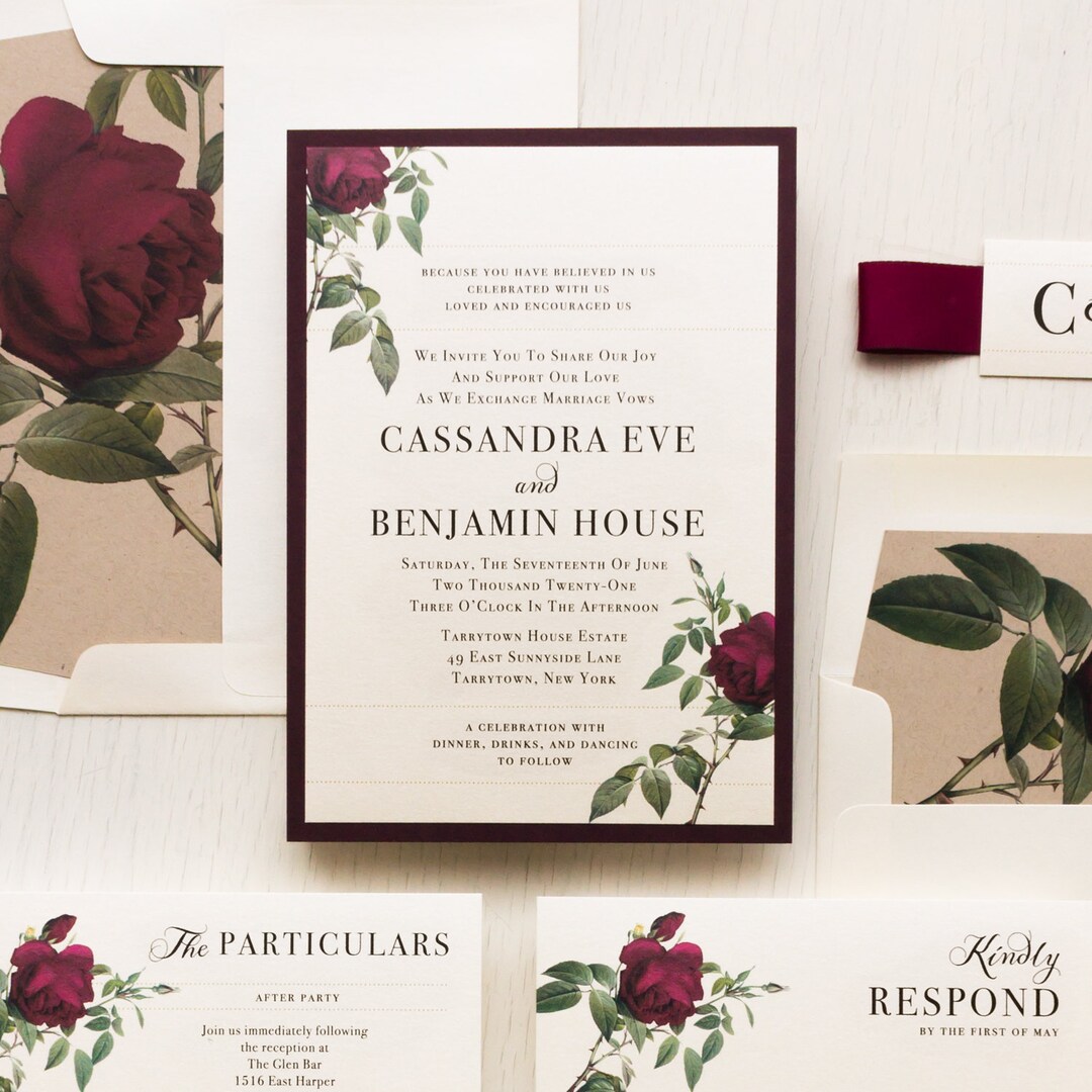 Ivory & Burgundy Floral - Wedding Invitation - Sample - Etsy