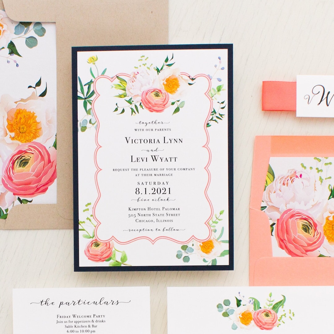 Elegant Coral - Wedding Invitation - Sample - Etsy