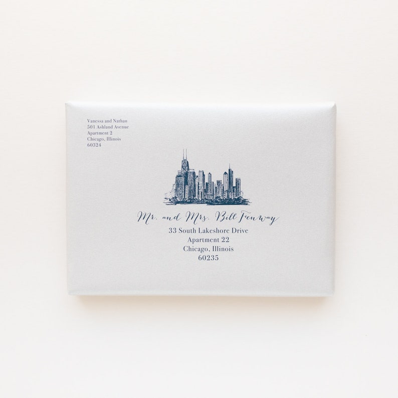 Chicago Skyline Modern Box Wedding Invitation Chicago Chic | Etsy