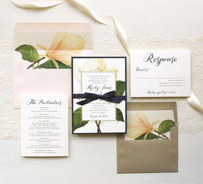 Sweet Magnolia Wedding Invitation Sample | Etsy
