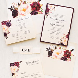 Burgundy Floral - Wedding Invitation - Sample - Etsy