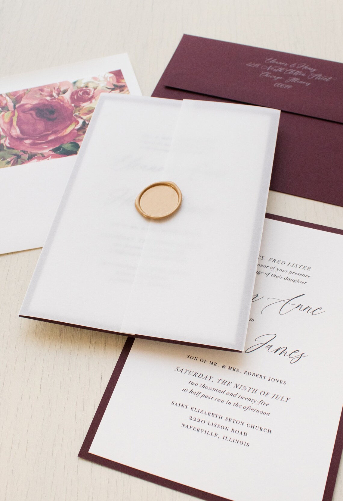Burgundy Script - Wedding Invitation - Sample - Etsy
