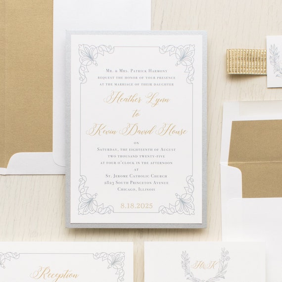 Classic Love Gold Wedding Invitation Sample - Etsy