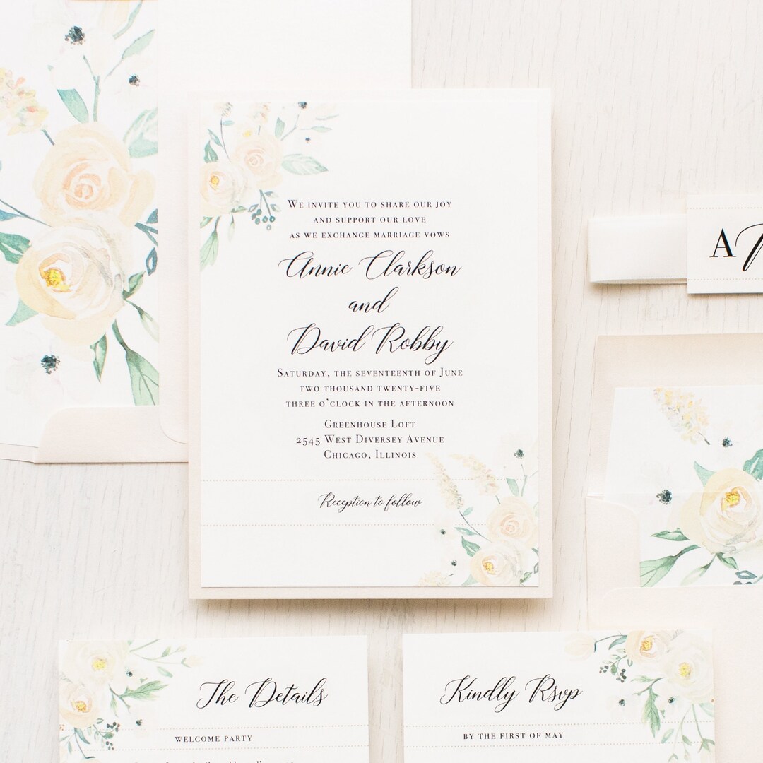 Ivory Floral Vellum - Wedding Invitation - Sample - Etsy